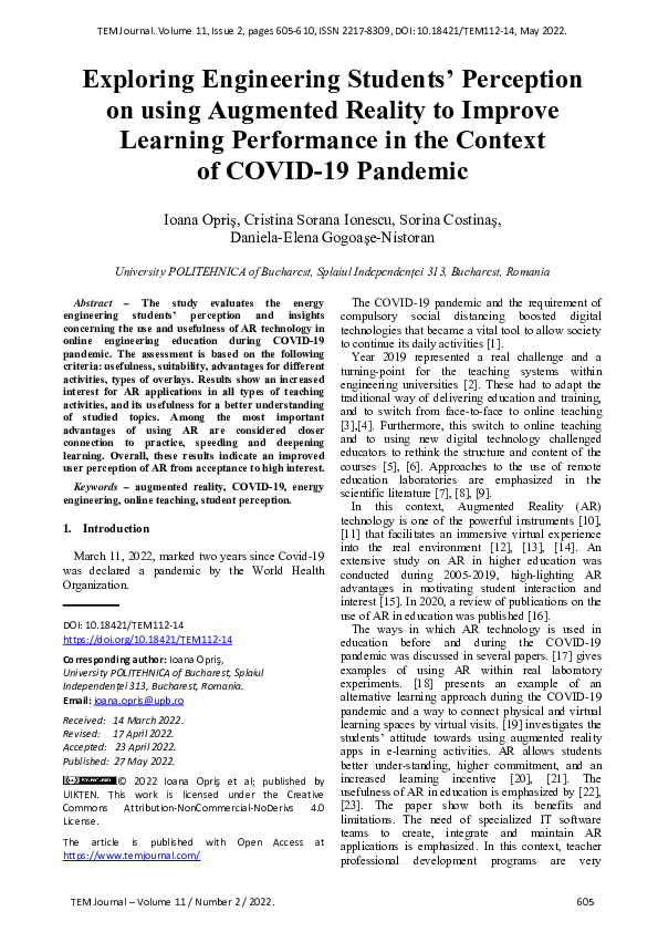 (PDF) Exploring Engineering Students’ Perception on using Augmented Reality to Improve Learning ...