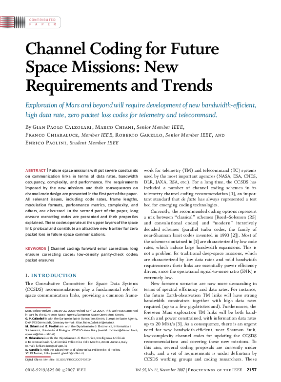 (PDF) Channel Coding for Future Space Missions: New Requirements and ...