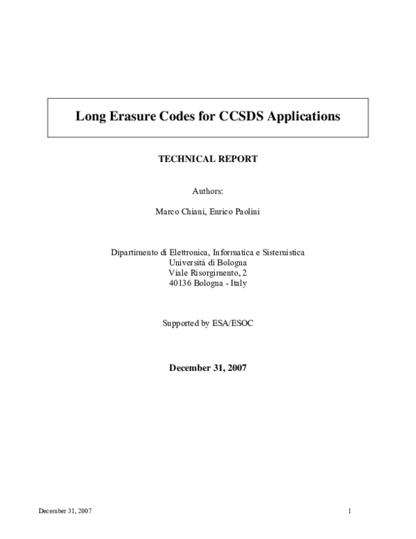 (PDF) Long Erasure Codes for CCSDS Applications