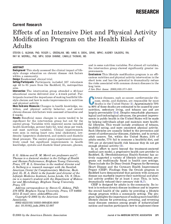 (PDF) Effects of an intensive diet and physical activity modification ...