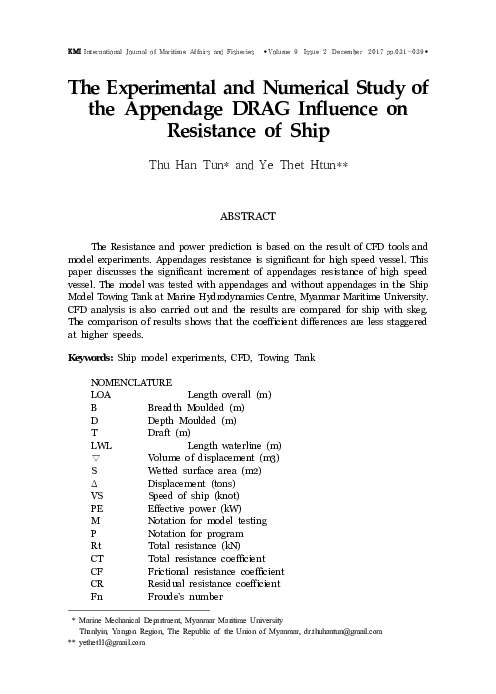 (PDF) The Experimental and Numerical Study of the Appendage DRAG ...