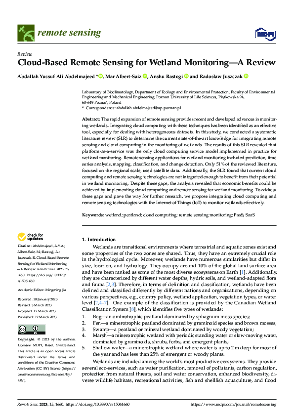 (PDF) Cloud-Based Remote Sensing for Wetland Monitoring—A Review