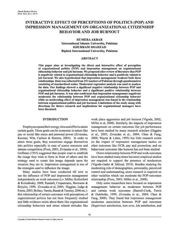 (PDF) Interactive Effect of Perceptions of Politics (Pop) and Impression Management on ...
