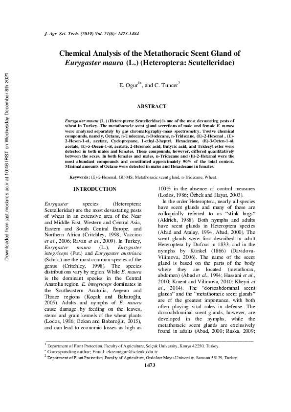 (PDF) Chemical Analysis of the Metathoracic Scent Gland of Eurygaster ...
