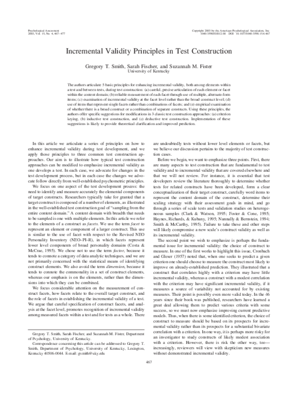 (PDF) Incremental Validity Principles in Test Construction