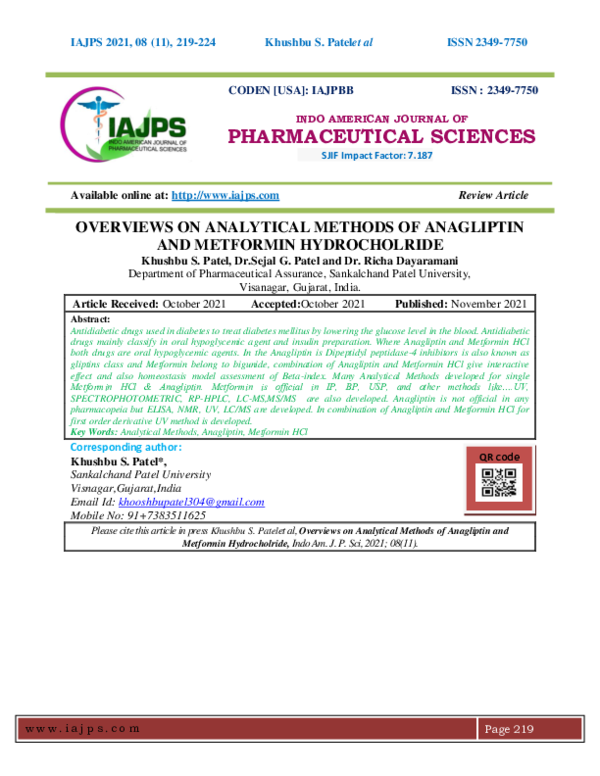 Pdf Overviews On Analytical Methods Of Anagliptin And Metformin Hydrocholride