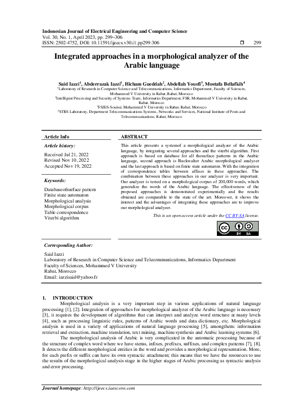 (PDF) Integrated approaches in a morphological analyzer of the Arabic language