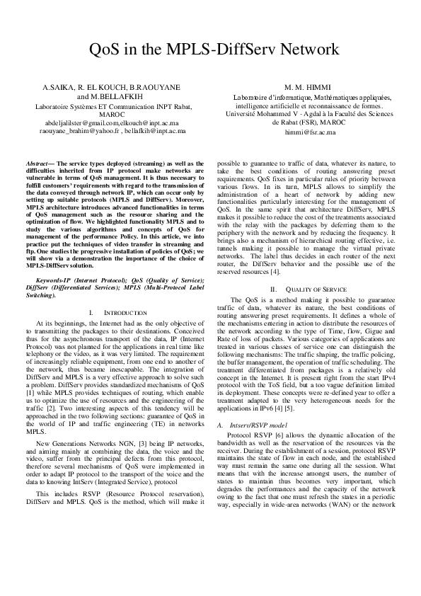 Pdf Qos In The Mpls Diffserv Network