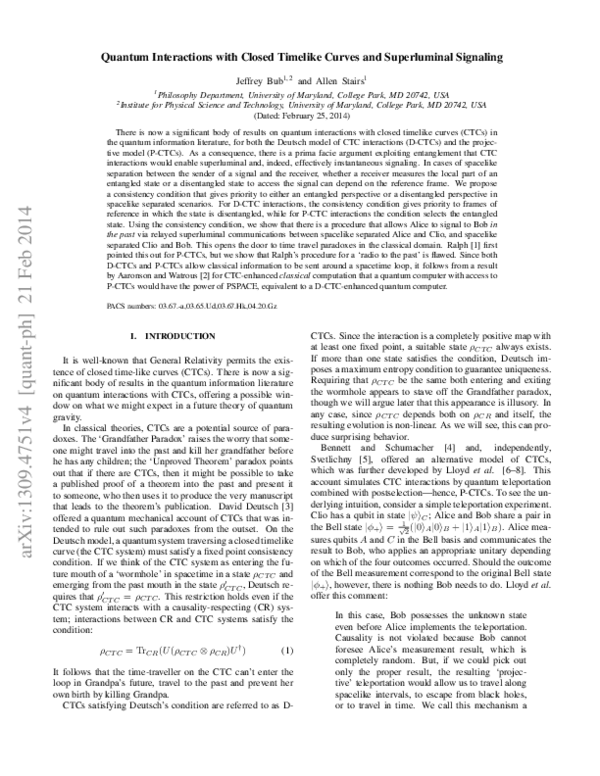 (PDF) Quantum interactions with closed timelike curves and superluminal ...