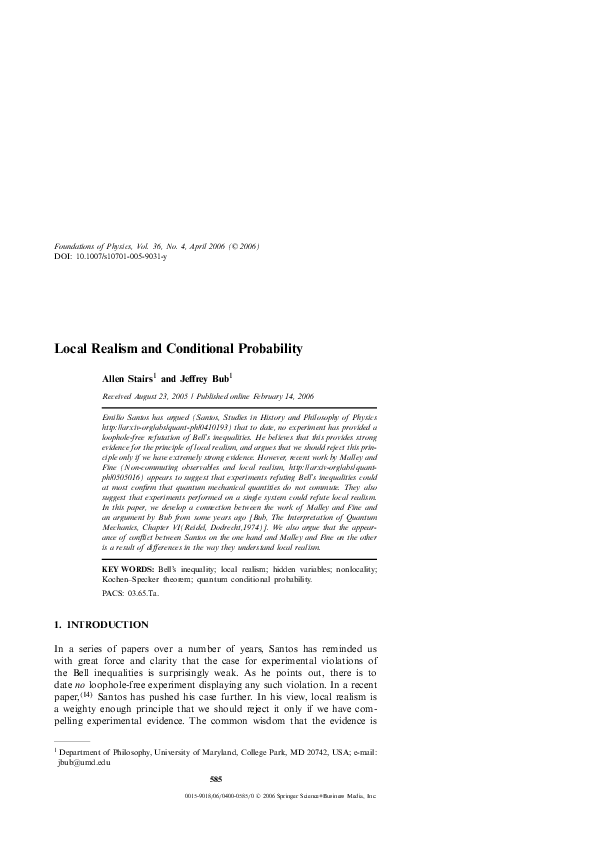(PDF) Local Realism and Conditional Probability