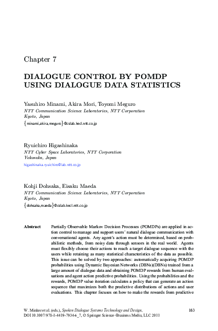 (PDF) Dialogue Control by Pomdp Using Dialogue Data Statistics