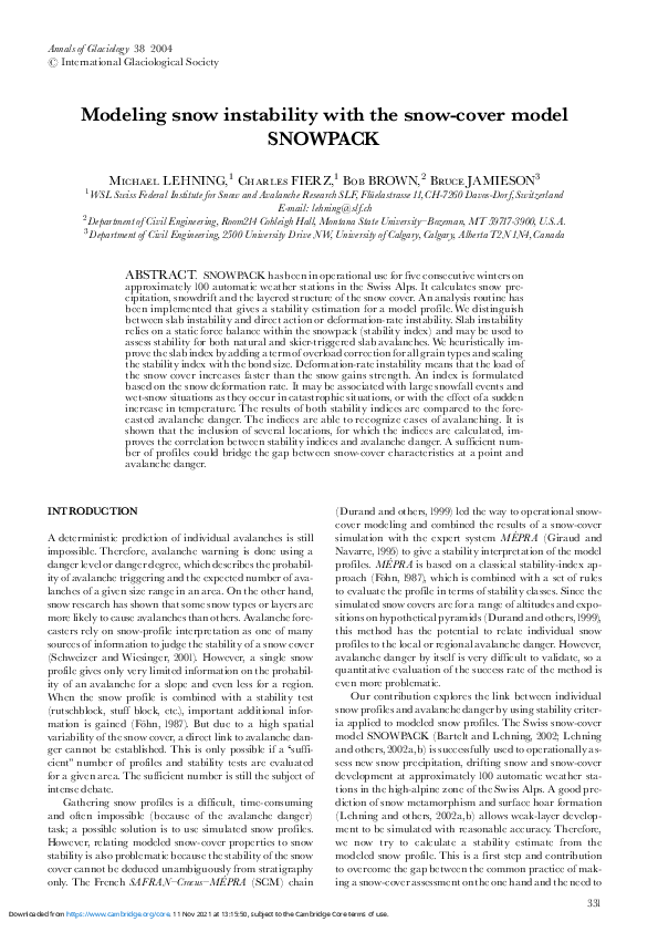 Modeling snow instability with the snow-cover model SNOWPACK