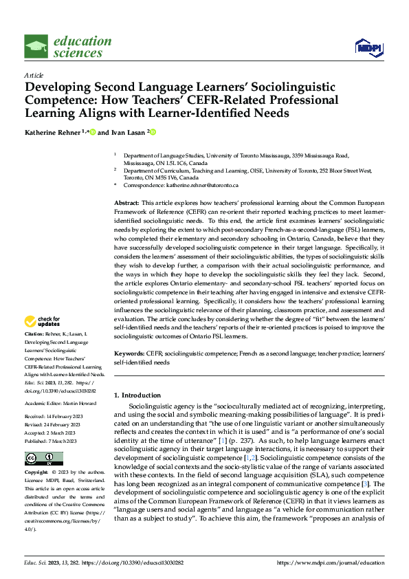 (PDF) Developing Second Language Learners’ Sociolinguistic Competence: How Teachers’ CEFR ...