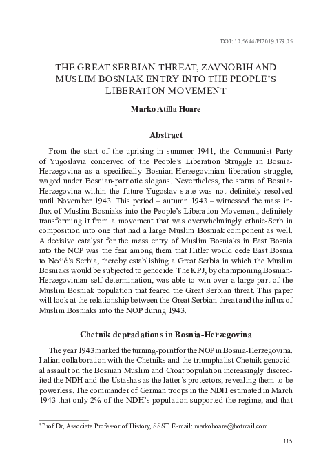 (PDF) The Great Serbian Threat, Zavnobih and Muslim Bosniak Entry Into ...