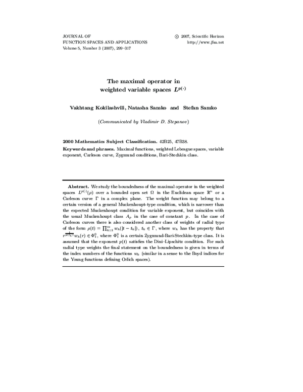 (PDF) The maximal operator in weighted variable spacesLp(⋅)