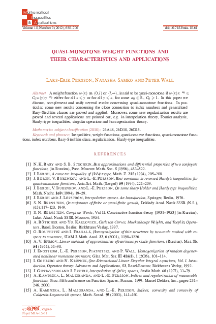 (PDF) Quasi-monotone weight functions and their characteristics and applications