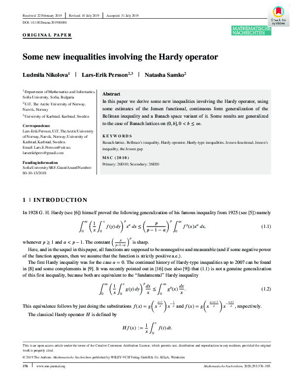 (PDF) Some new inequalities involving the Hardy operator