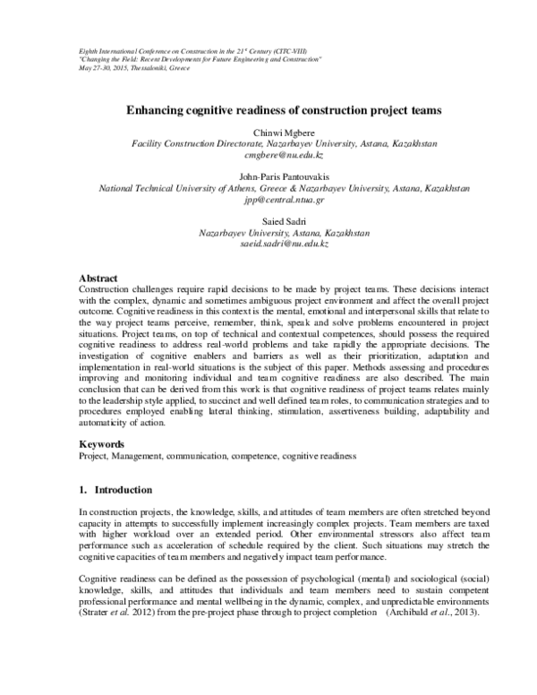 (PDF) Enhancing cognitive readiness of construction project teams