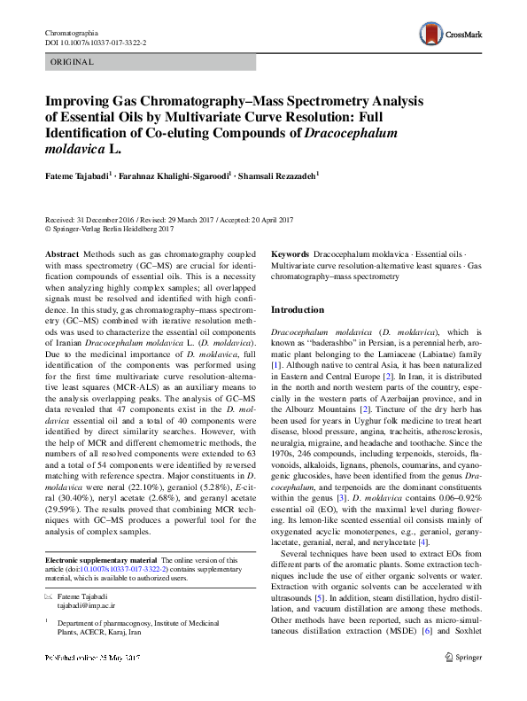 (PDF) Improving Gas Chromatography–Mass Spectrometry Analysis of Essential Oils by Multivariate ...