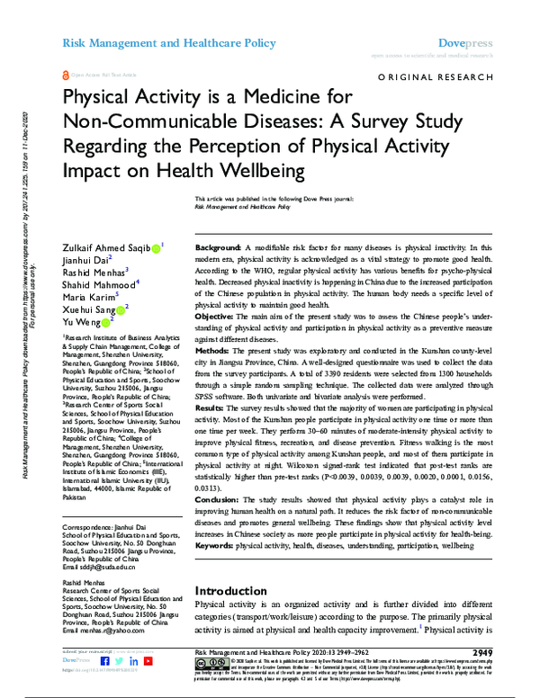 (PDF) Physical Activity is a Medicine for Non-Communicable Diseases: A ...