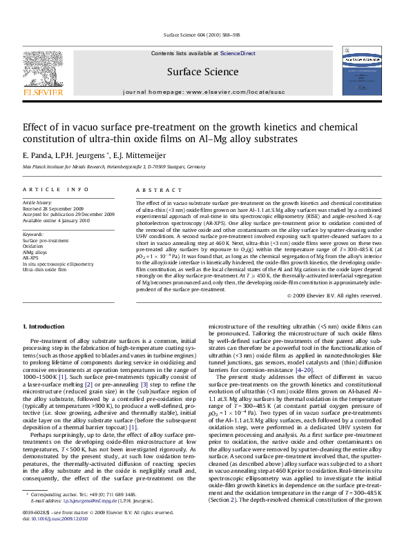 (PDF) Effect of in vacuo surface pre-treatment on the growth kinetics ...