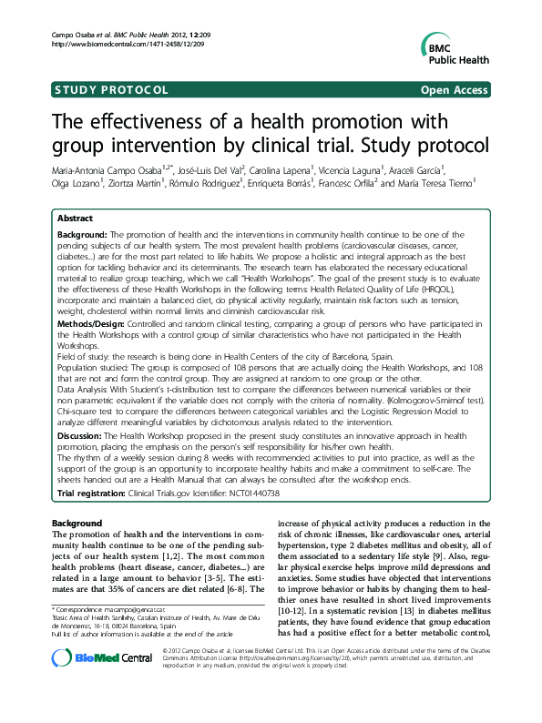 (PDF) The effectiveness of a health promotion with group intervention ...