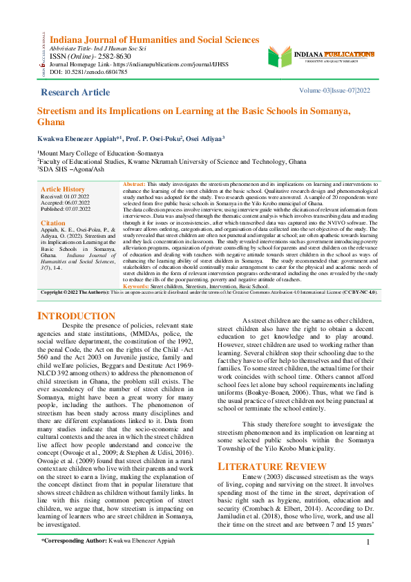 (PDF) Streetism and its Implications on Learning at the Basic Schools ...