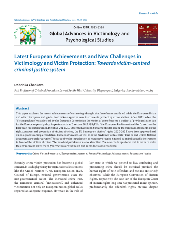 (PDF) Latest European Achievements and New Challenges in Victimology ...