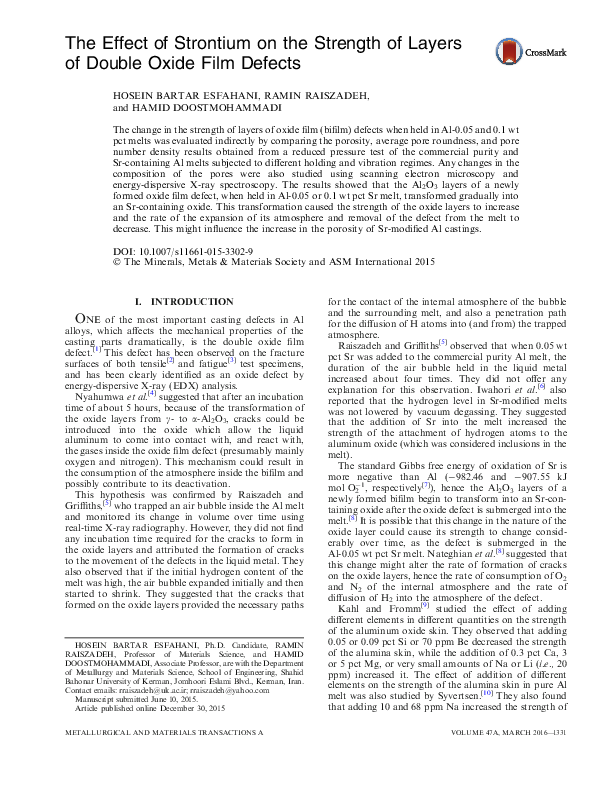 (PDF) The Effect of Strontium on the Strength of Layers of Double Oxide Film Defects | Ramin ...