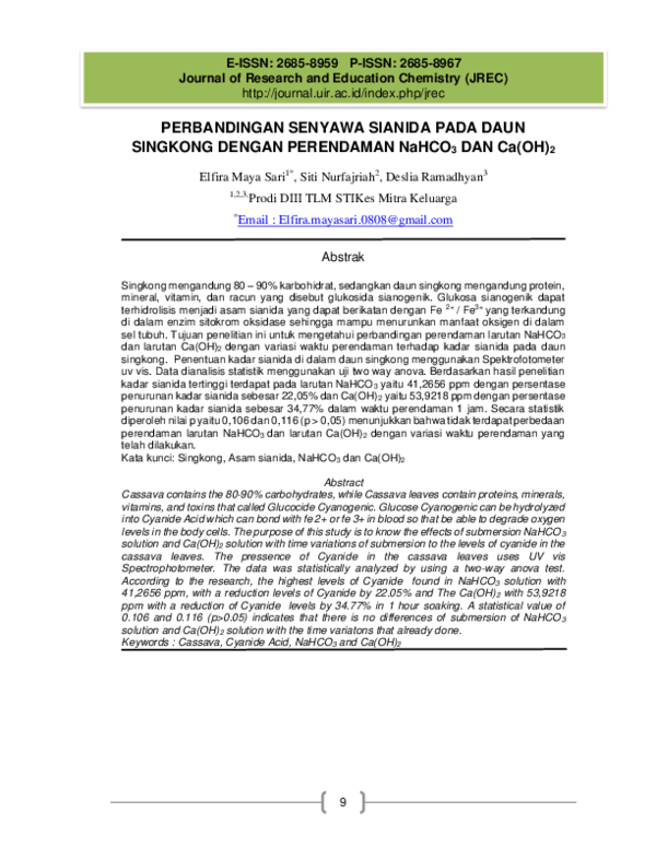 (PDF) PERBANDINGAN SENYAWA SIANIDA PADA DAUN SINGKONG DENGAN PERENDAMAN ...