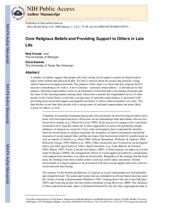 (PDF) Core religious beliefs and providing support to others in late ...