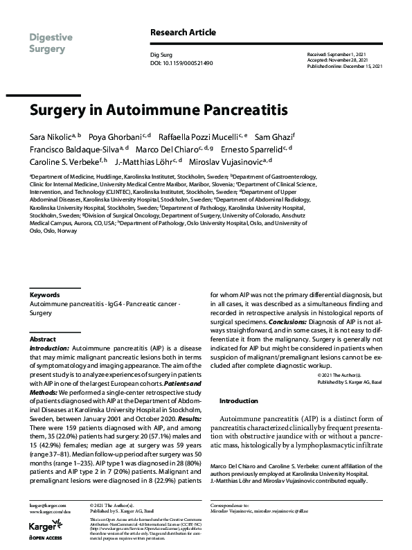 (PDF) Surgery in Autoimmune Pancreatitis | Sara Nikolic - Academia.edu
