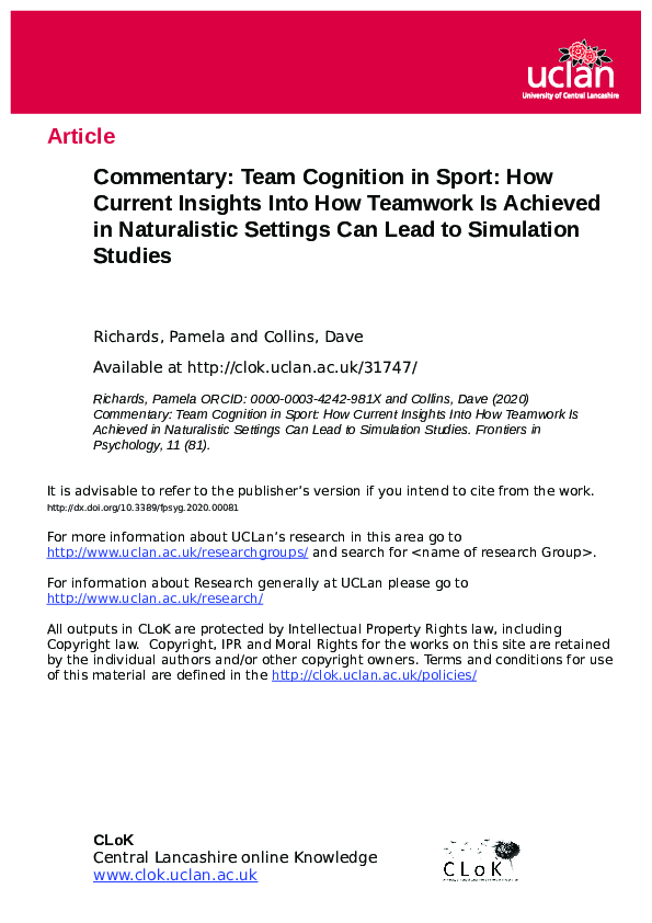 (PDF) Commentary: Team Cognition in Sport: How Current Insights Into ...