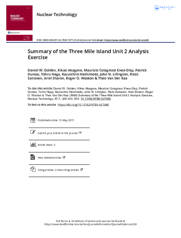 (PDF) Summary of the Three Mile Island Unit 2 Analysis Exercise