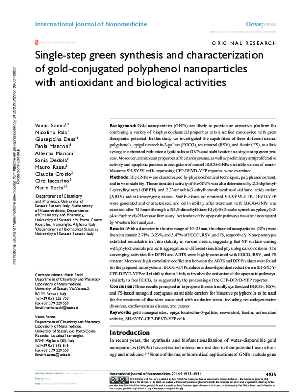 (PDF) Single-step green synthesis and characterization of gold-conjugated polyphenol ...