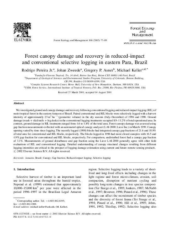(PDF) Forest canopy damage and recovery in reduced-impact and conventional selective logging in ...