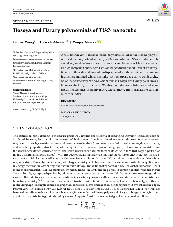 (PDF) Hosoya and Harary polynomials of T U C 4 nanotube