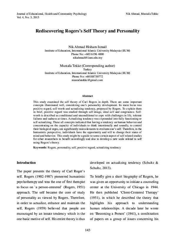 (PDF) Rediscovering Rogers's Self Theory and Personality