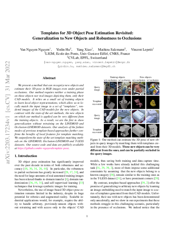 Pdf Templates For 3d Object Pose Estimation Revisited Generalization To New Objects And