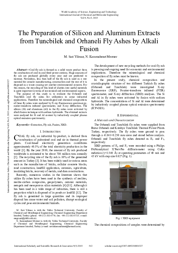 (PDF) The Preparation Of Silicon And Aluminum Extracts From Tuncbilek ...