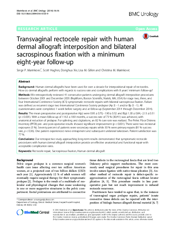 (PDF) Transvaginal rectocele repair with human dermal allograft ...