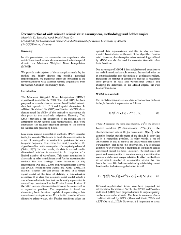 (PDF) Reconstruction of wide azimuth seismic data: assumptions, methodology and field examples