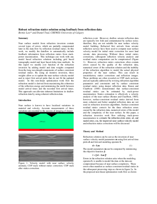 (PDF) Robust refraction statics solution using feedback from reflection ...