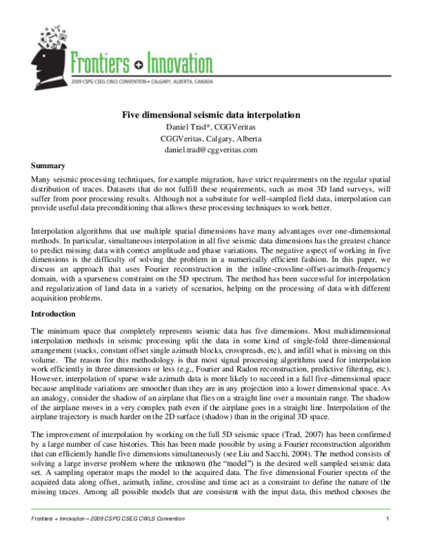 (PDF) Five dimensional seismic data interpolation