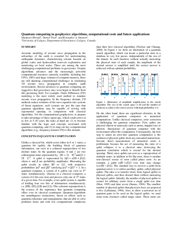 (PDF) Quantum computing in geophysics: Algorithms, computational costs, and future applications