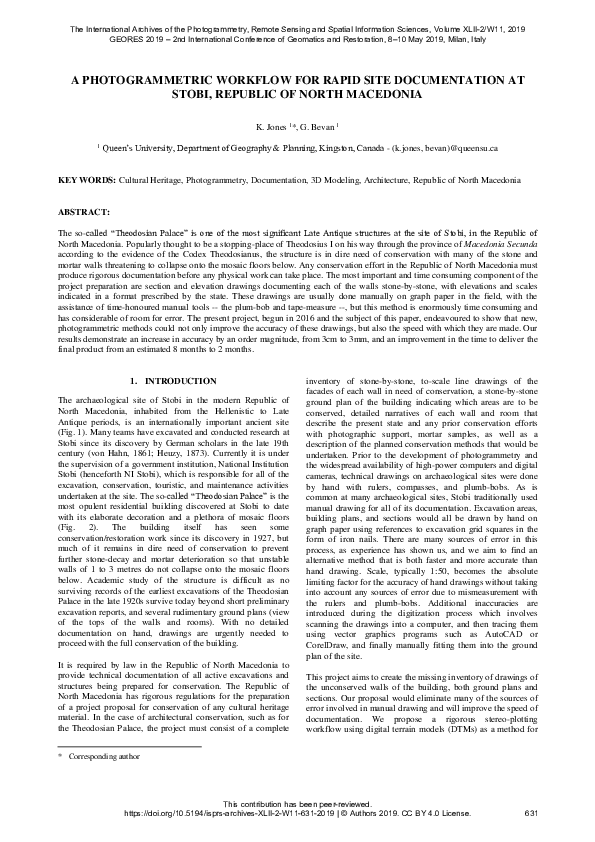 (PDF) A Photogrammetric Workflow for Rapid Site Documentation at Stobi ...