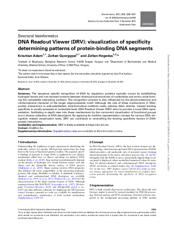 (PDF) DNA Readout Viewer (DRV): visualization of specificity ...