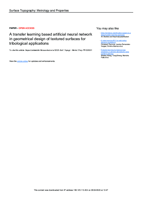 (PDF) A transfer learning based artificial neural network in geometrical design of textured ...