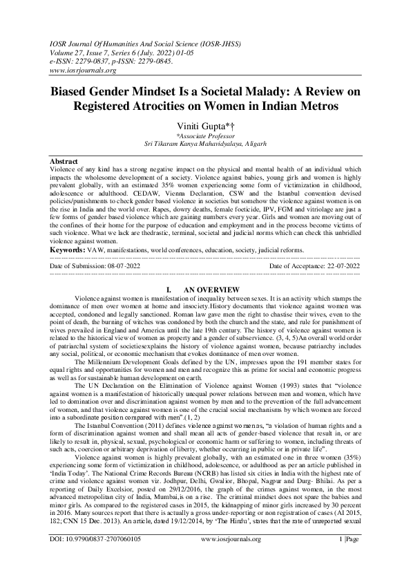 (PDF) Biased Gender Mindset Is a Societal Malady: A Review on ...
