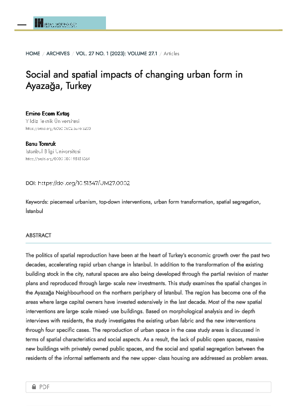 (PDF) Social and spatial impacts of changing urban form in Ayazağa, Turkey